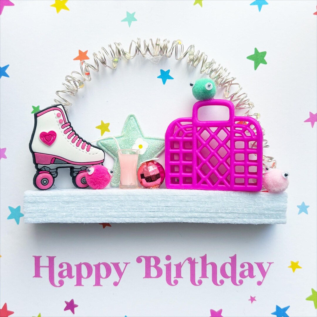 Rollerskate and 80s Jelly Bag Light up Birthday Card, Miniature 3-D ...