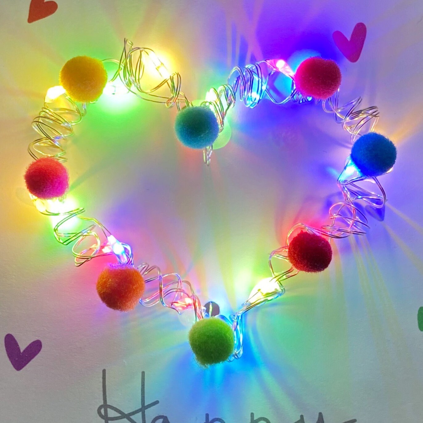 Light up Heart Light up Pom Pom Heart Birthday Card - Etsy