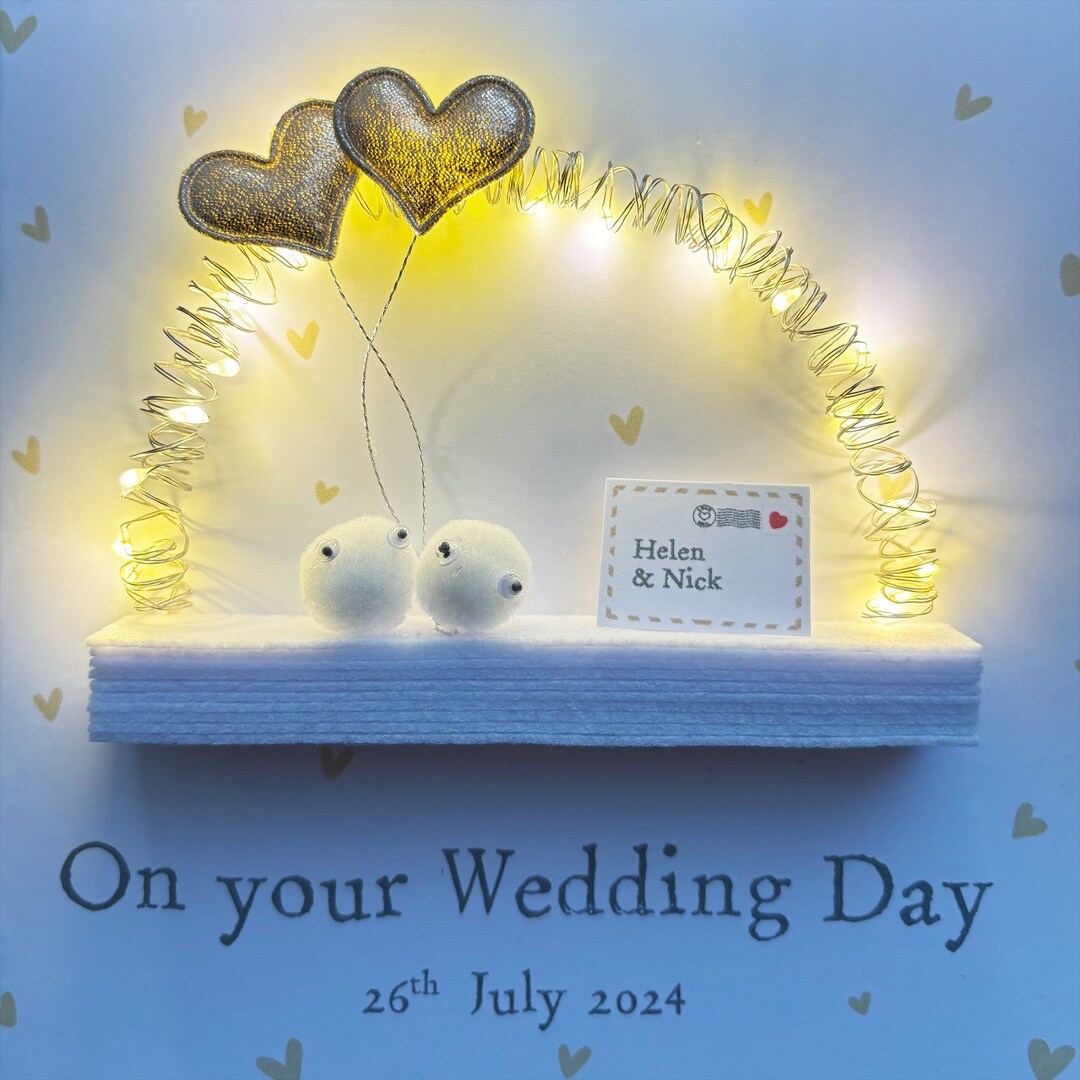 Gold Balloons Light up Wedding Card, Personalised Wedding Card, Mini ...
