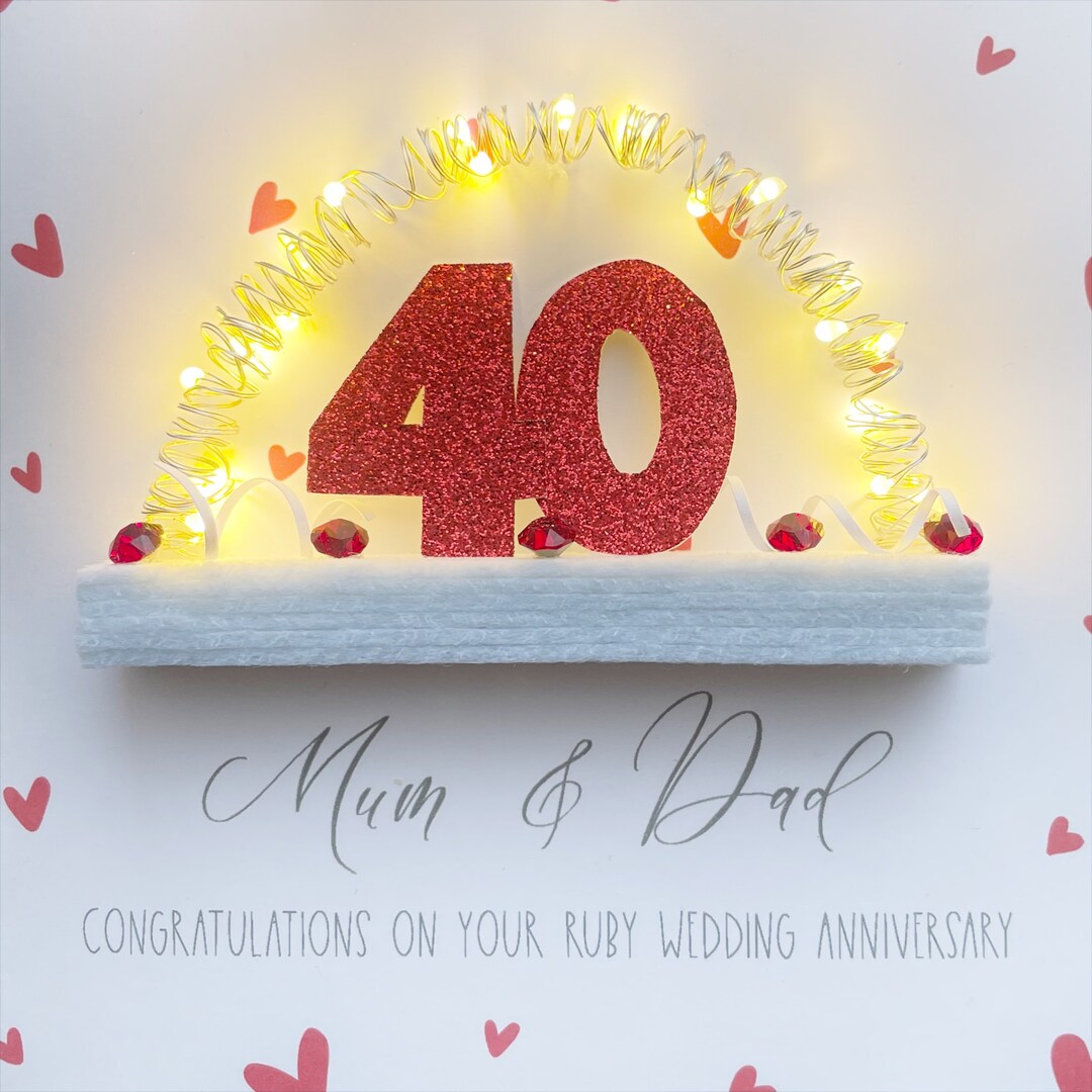 Ruby Wedding Card, 40th Wedding Anniversary Card, Crystal Anniversary ...