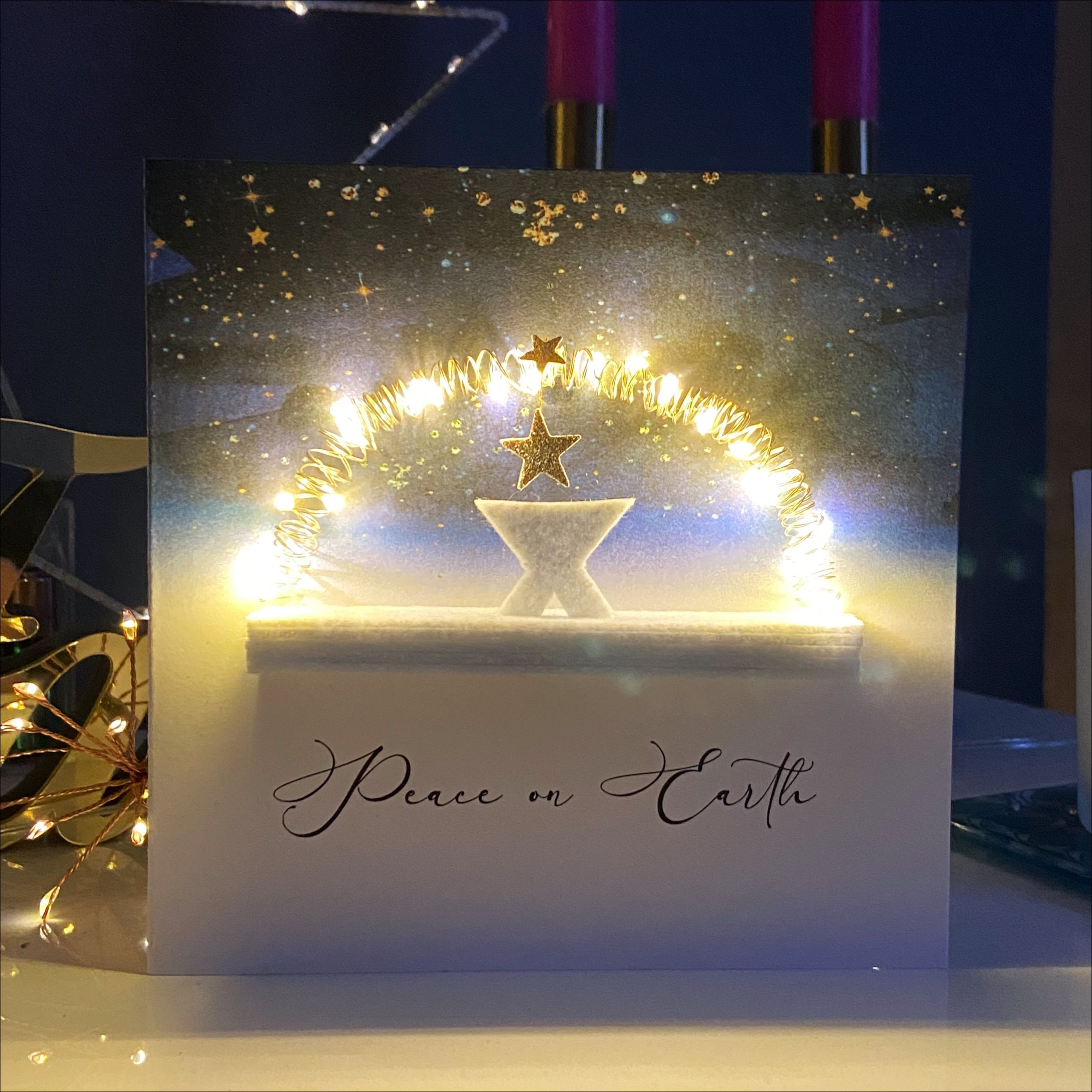 Light up Christmas Card Peace on Earth Manger and Star Warm - Etsy UK