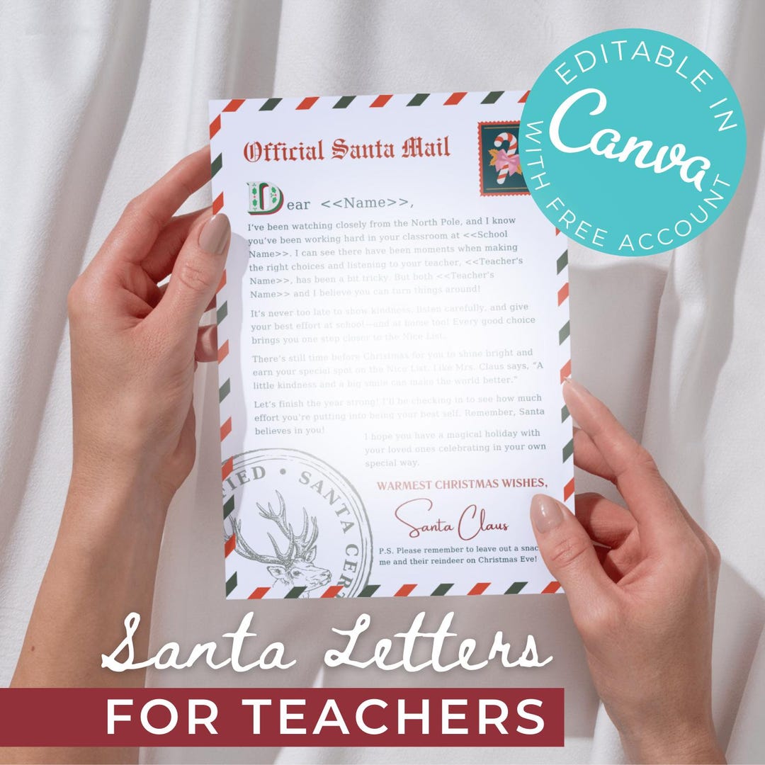 Letter From Santa, for Teachers, Personalisable Santa Letter, Editable ...