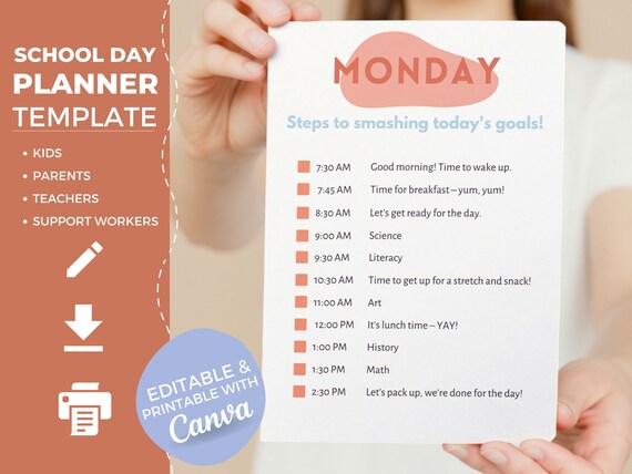 Kids Daily Planner Kids Daily Schedule Canva Template - Etsy