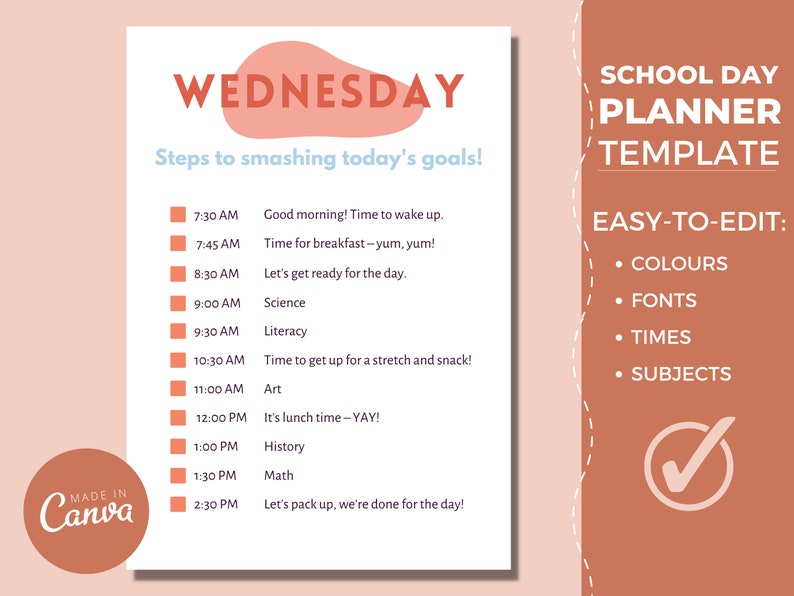 Kids Daily Planner Kids Daily Schedule Canva Template - Etsy