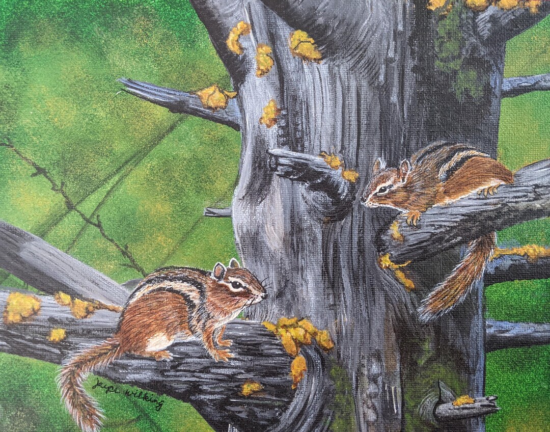 Chipmunks Climbing a Tree - ORIGINAL Painting - Etsy