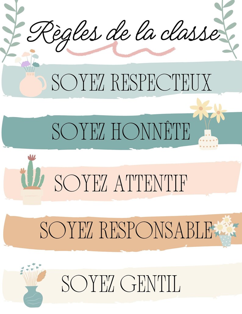 Règles De La Classe- BOHO Poster French Classroom Rules Poster - Etsy ...