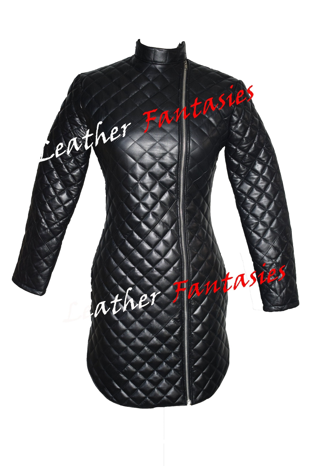 Women's Genuine Leather Quilted Dress Fitted Bodycon Party Mini Dress ...