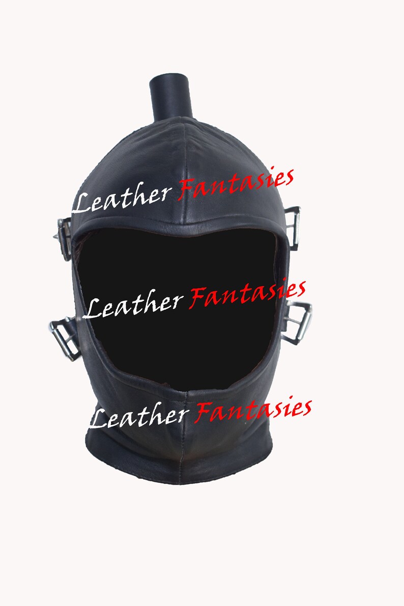 Genuine Leather Gothic Ponytail Hood Mask With Buckle Muzzle and ...