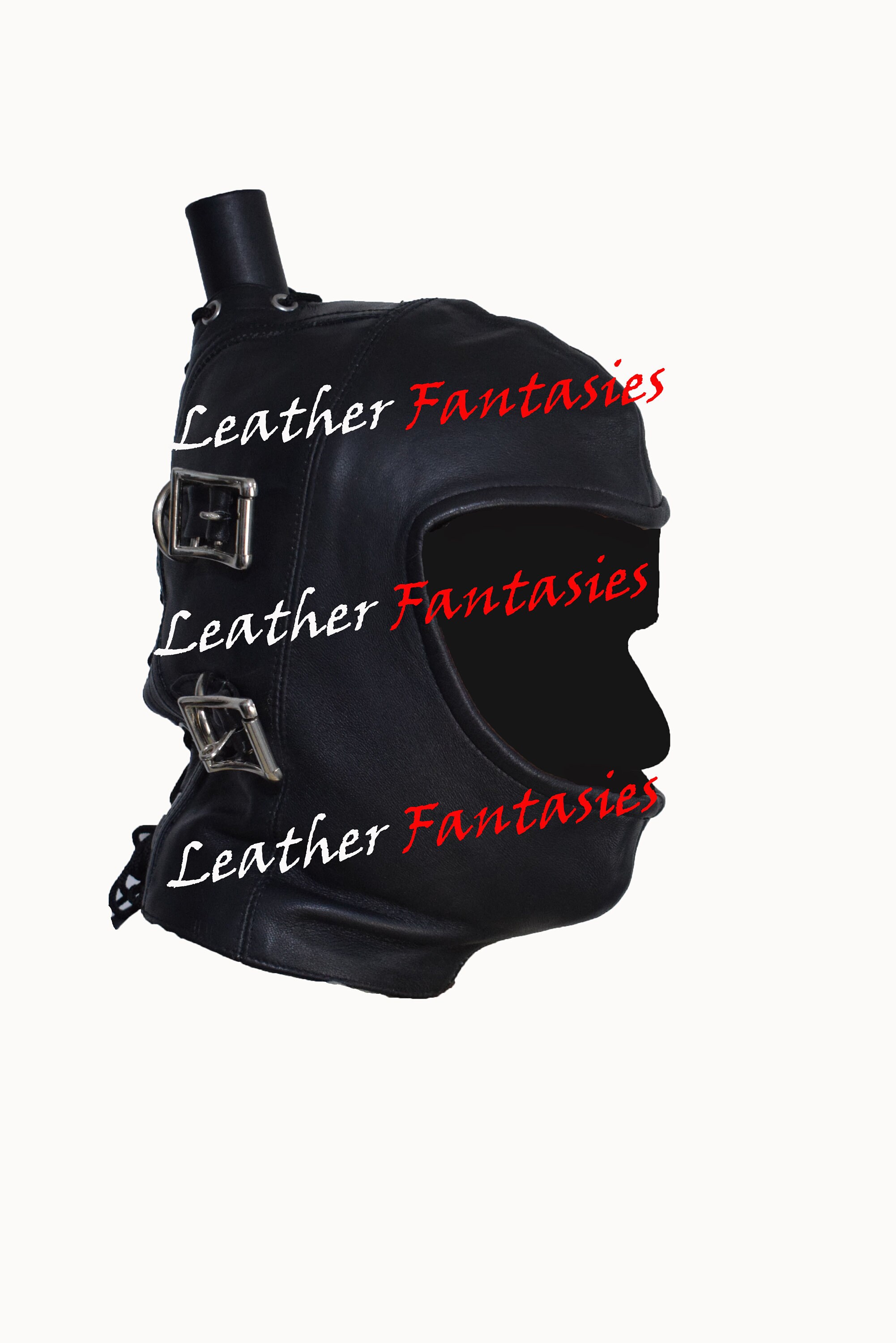 Genuine Leather Gothic Ponytail Hood Mask With Buckle Muzzle and ...