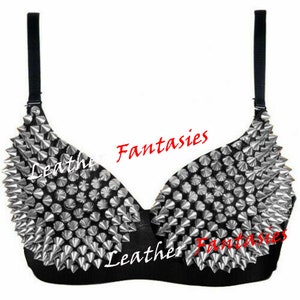 Women’s Genuine Leather Silver Spikes Bra With Adjustable Back| Women ...