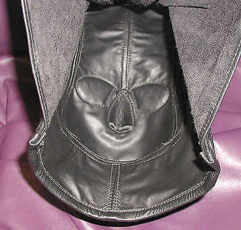 Real Leather Suffocating Mask Hood Gimp Cuir Slave Air Tight Kink ...