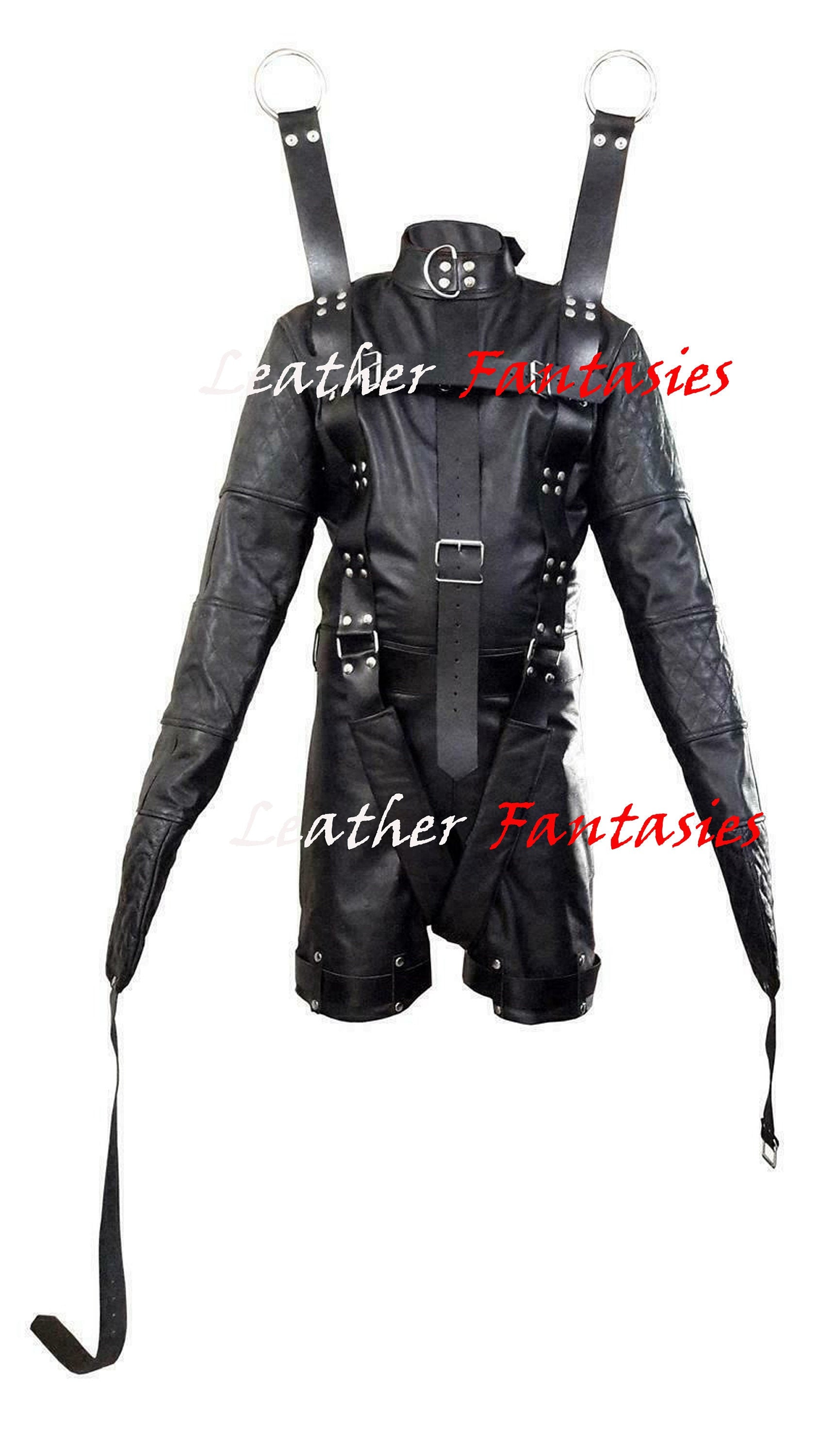 Real Leather Bondage Suspension Suit With Leather Belts and Welded D ...