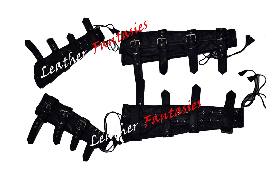 Genuine Black Leather Arm & Leg Binders 4 Piece Heavy Duty Bondage BDSM ...