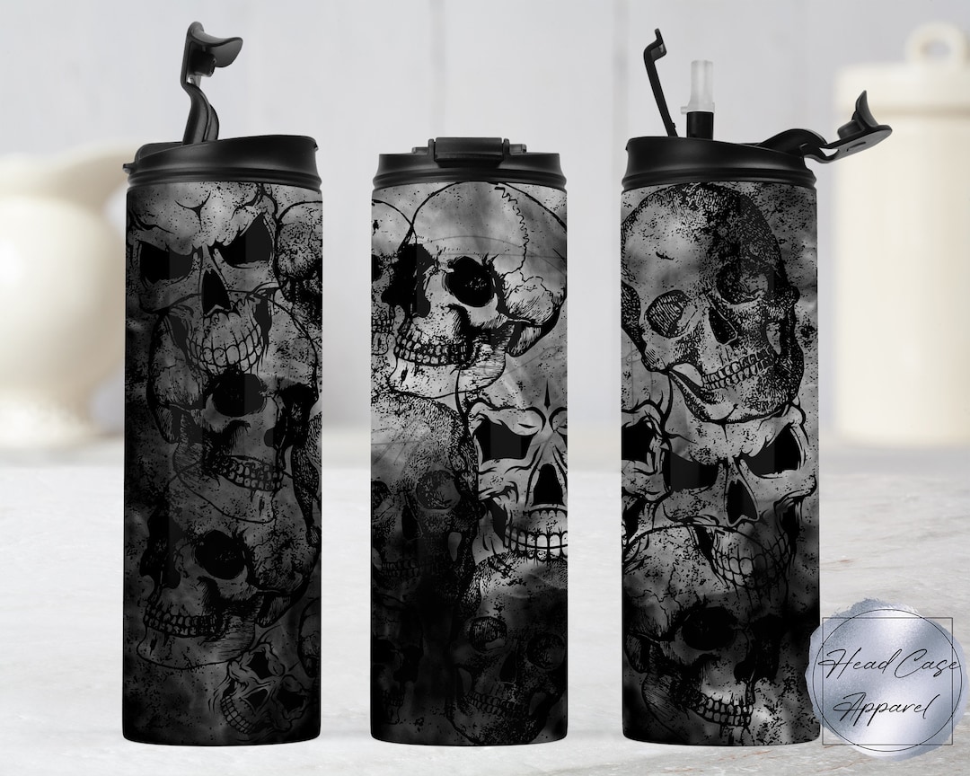 Skull 20oz Stainless Steel Tumbler, Skull Tumbler, Black & Grey Tumbler ...