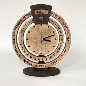 Wooden Desktop Calendar Clock, Natural Wood Table Clock, Decorative ...