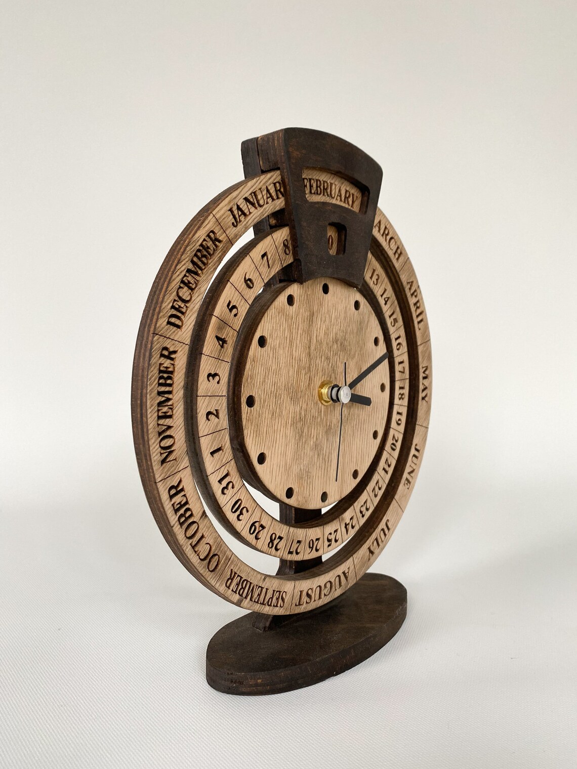 Wooden Desktop Calendar Clock Natural Wood Table Clock | Etsy