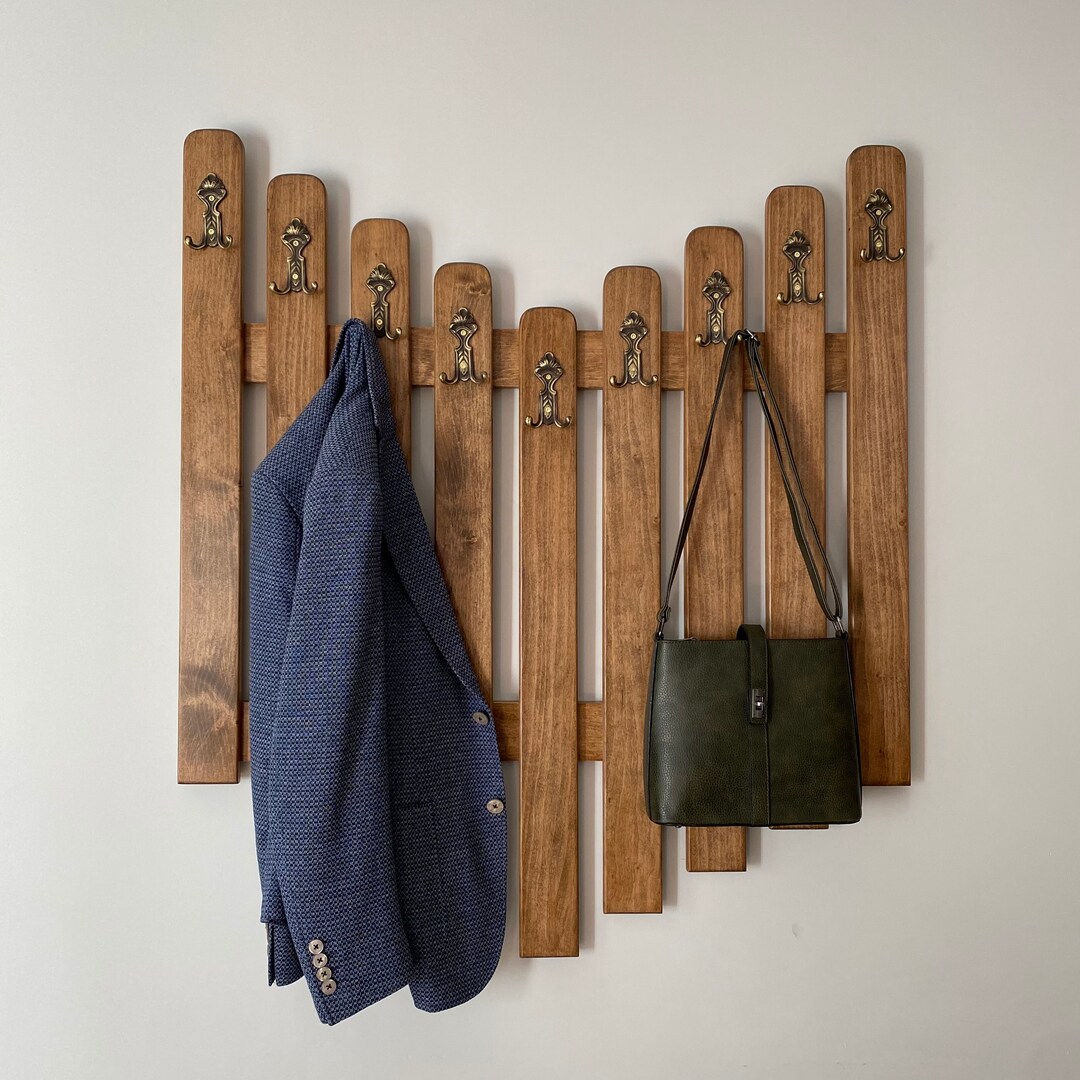 Wall Mounted Hallway Hanger, Wooden Hallway Hanger,, Wooden Coat Rack ...