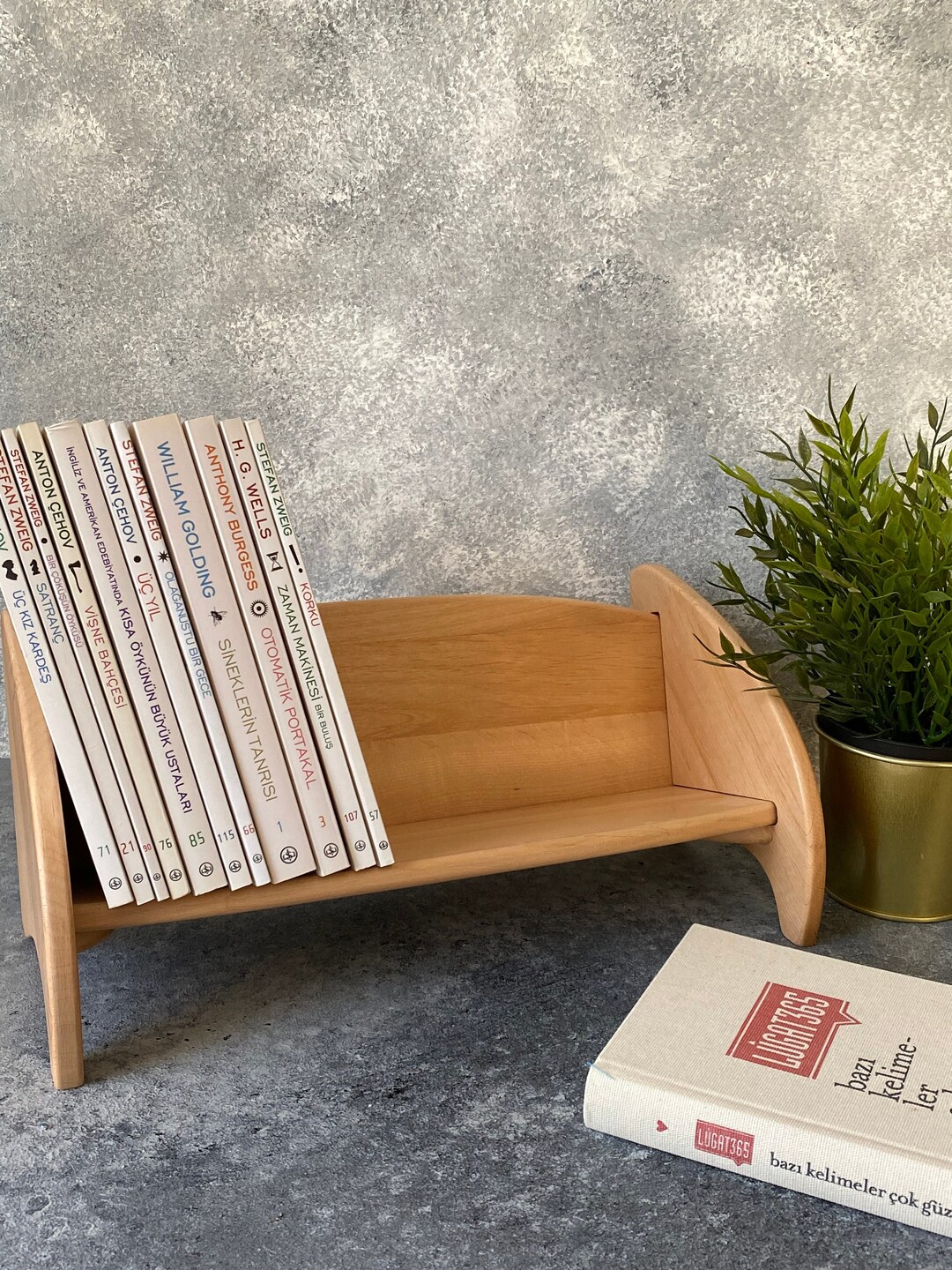 Wooden Bookshelf, Wooden Book Bench, Handmade Bench Style Book Holder ...