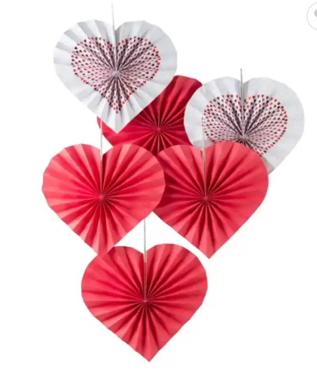6pc Heart Paper Fan Set, 6pc Paper Heart Decorations, Paper Heart Party ...