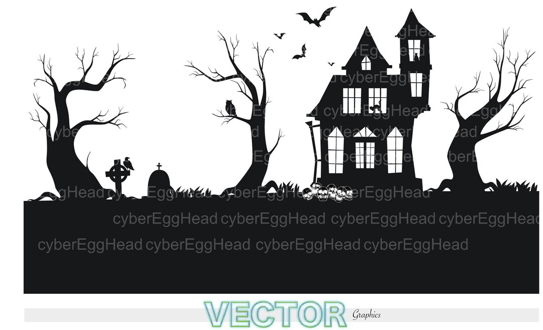 The Scary Graveyard Svg, Halloween Scene Svg, Haunted House Skull Svg ...
