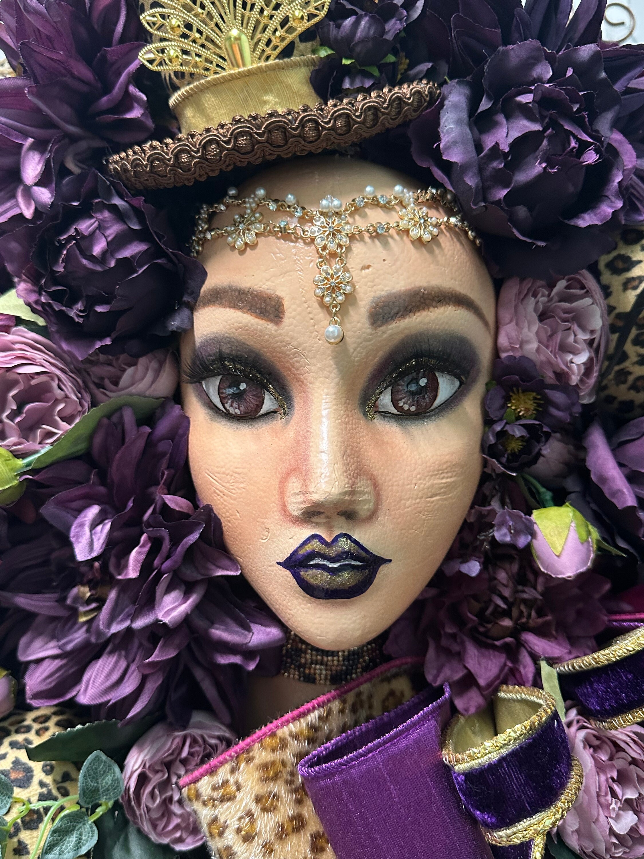 Mannequin Head Wreath Leopard Wreath Design Purple Wreath Whimsical ...