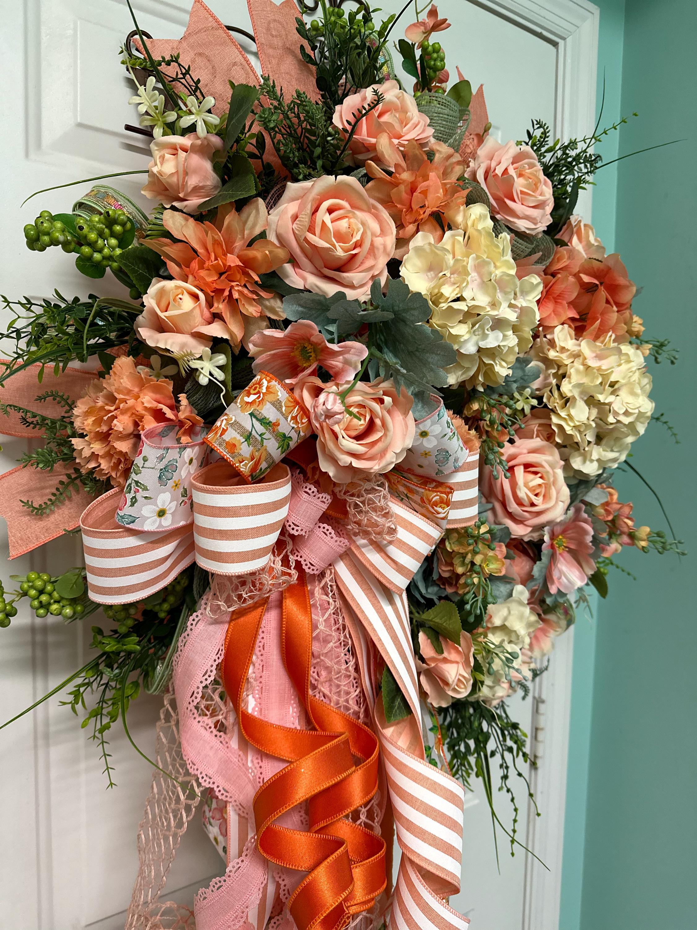 Peach and Cream Summer Wreath; Summer Wreath; Coral Spring Wreath ...