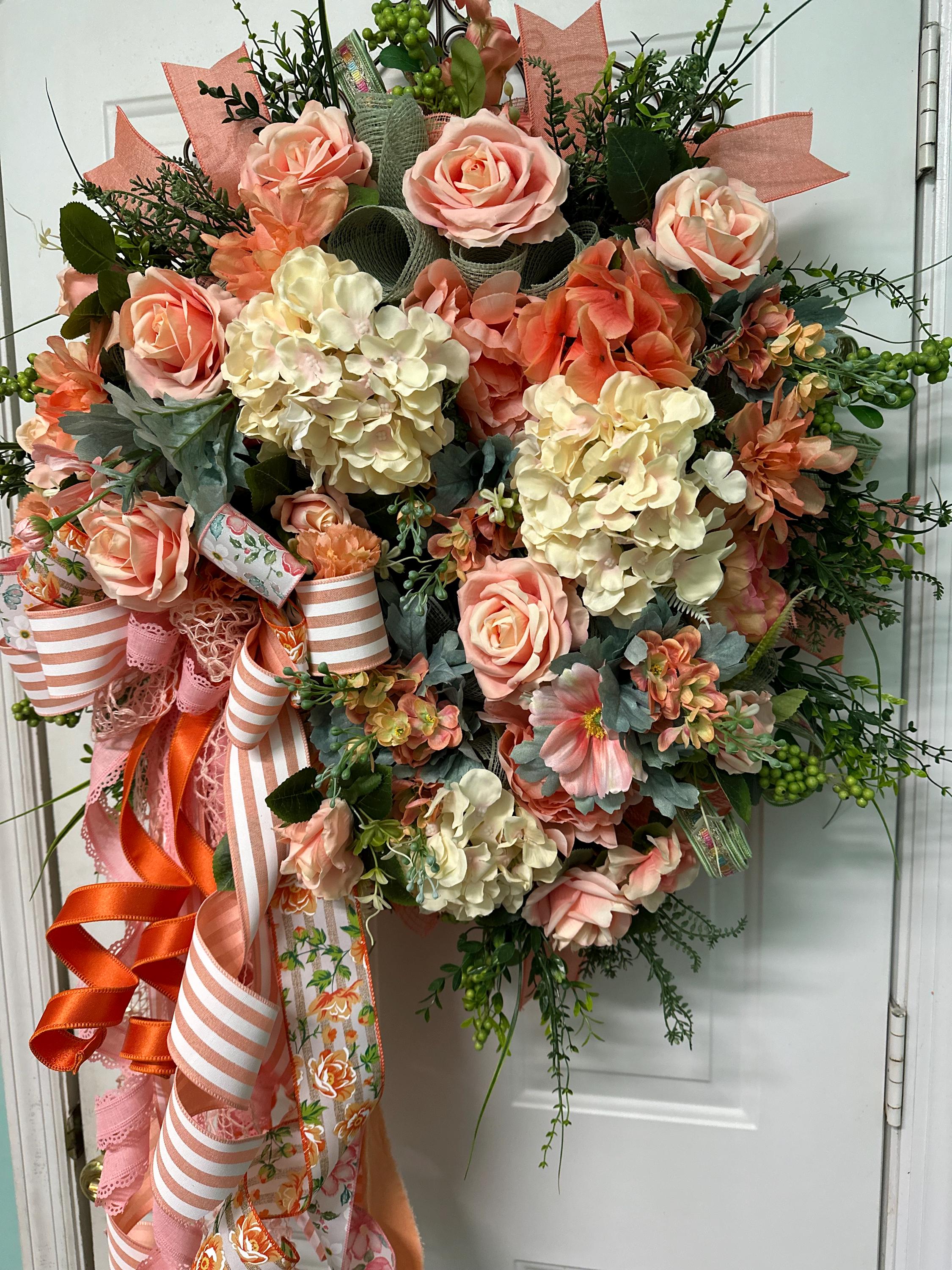 Peach and Cream Summer Wreath; Summer Wreath; Coral Spring Wreath ...