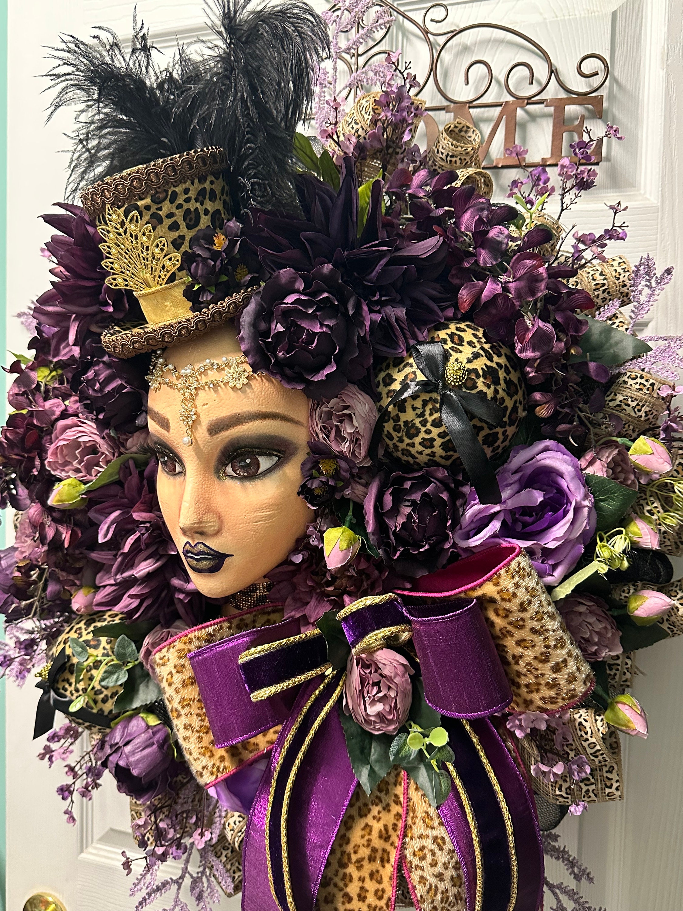 Mannequin Head Wreath Leopard Wreath Design Purple Wreath Whimsical ...