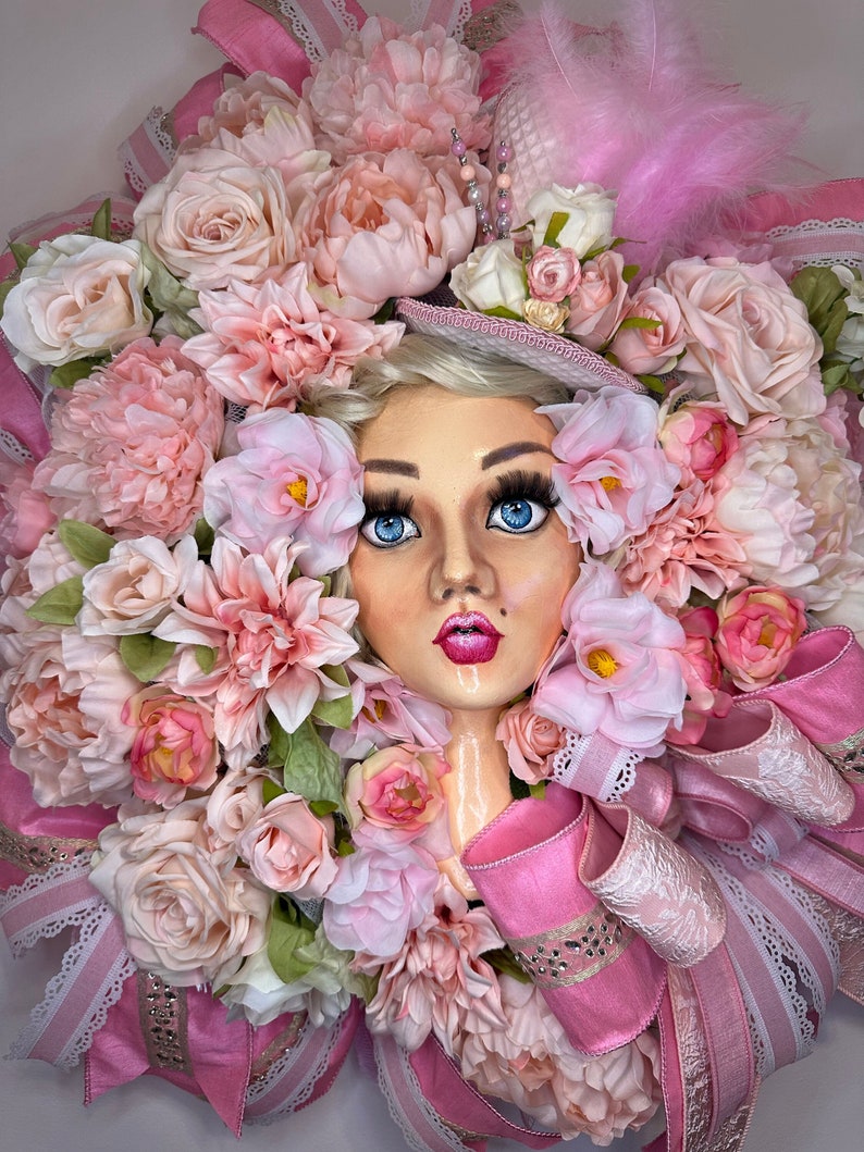 Whimsical Mannequin Wreath Marilyn Monroe Wreath Floral Wreath Pink ...