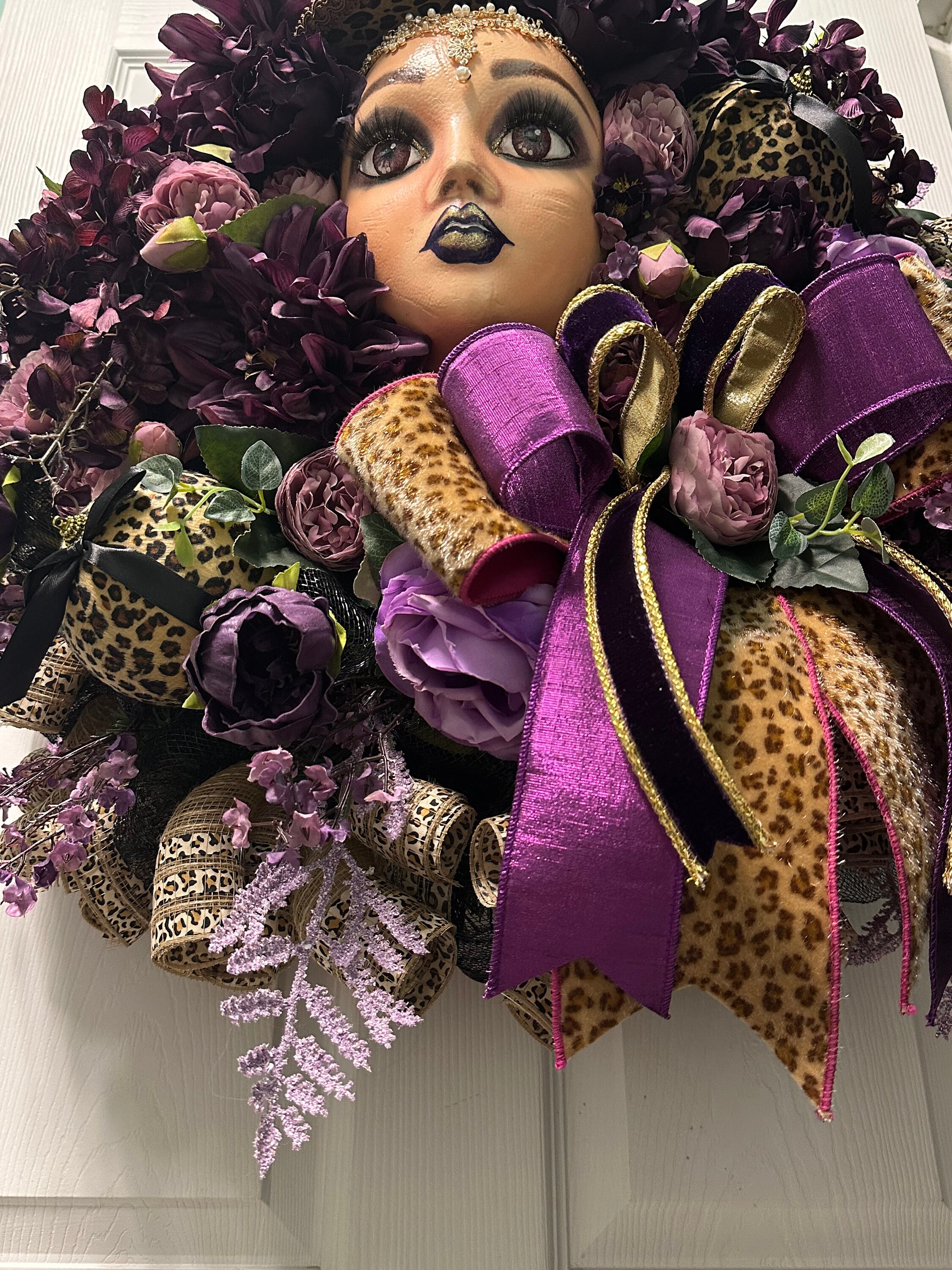 Mannequin Head Wreath Leopard Wreath Design Purple Wreath Whimsical ...