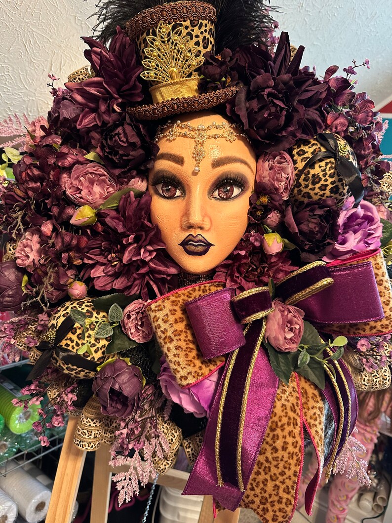 Mannequin Head Wreath Leopard Wreath Design Purple Wreath Whimsical ...