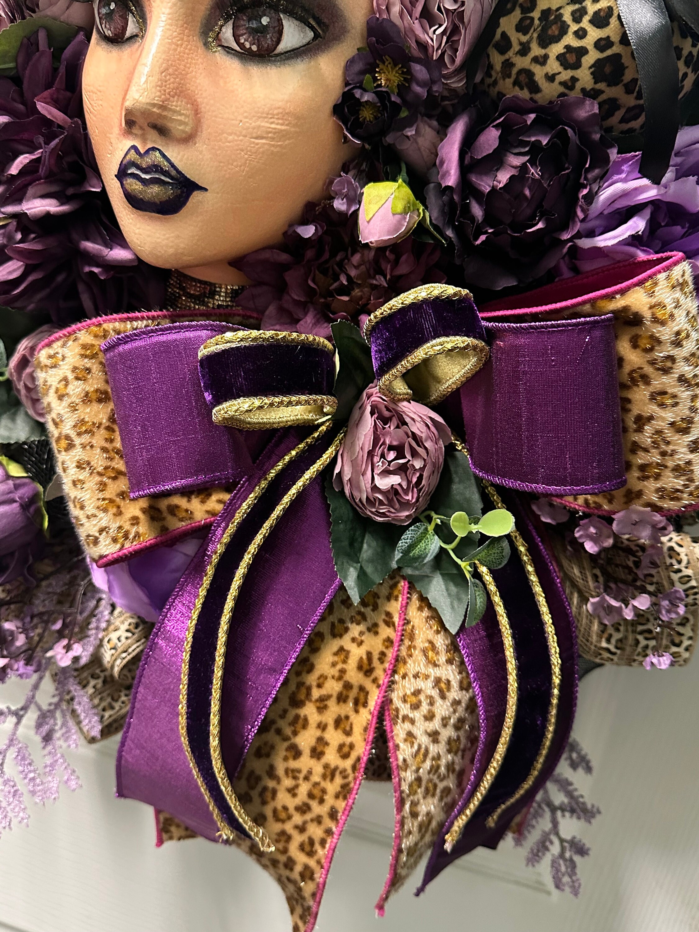 Mannequin Head Wreath Leopard Wreath Design Purple Wreath Whimsical ...