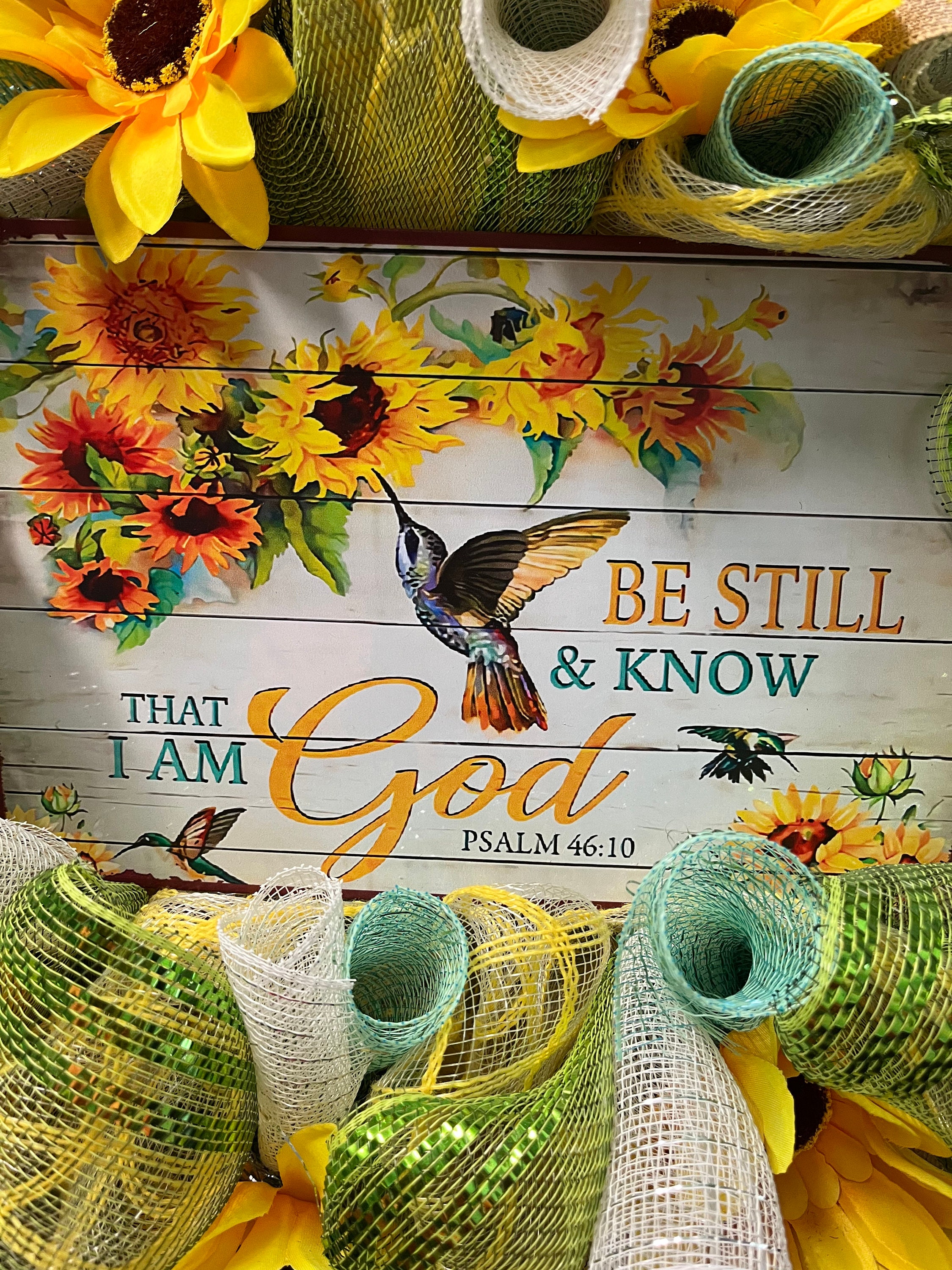Sunflower Hummingbird Wreath Bible Verse Door Decor Summertime Porch ...
