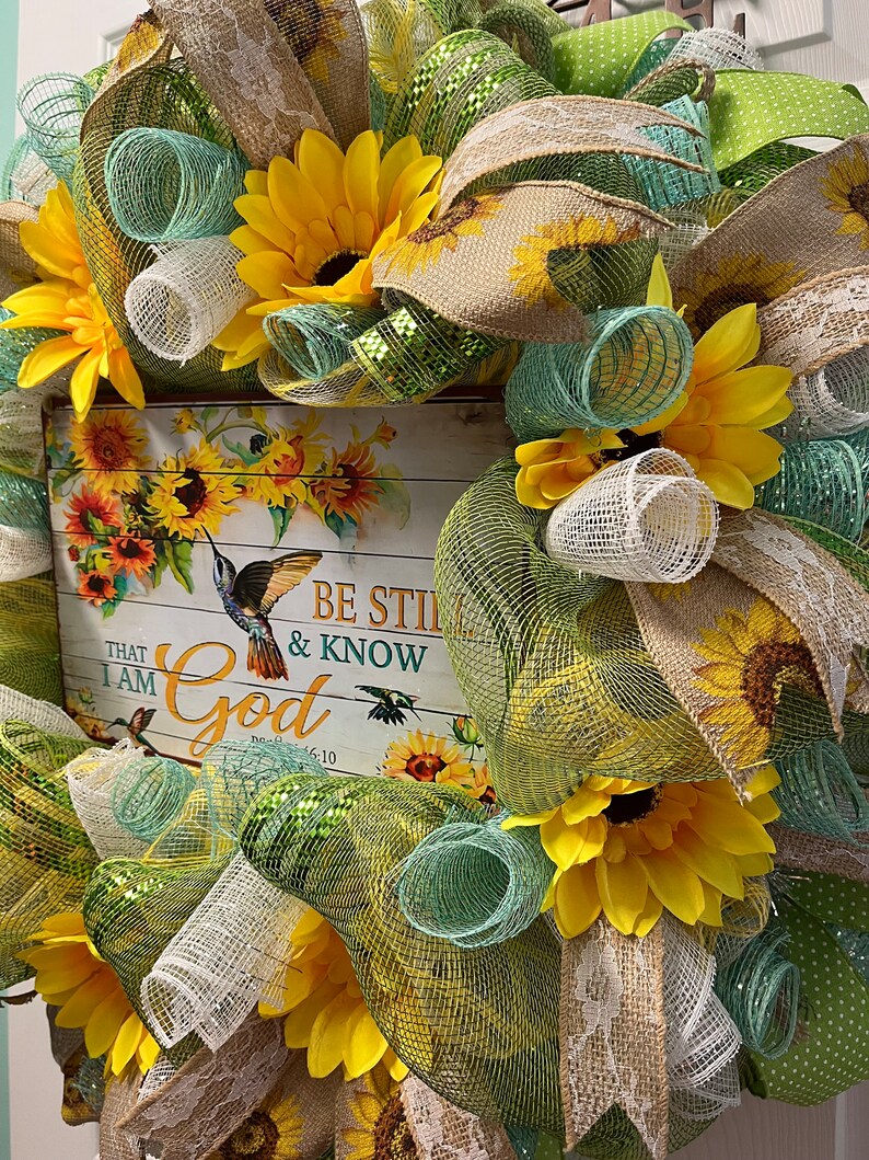 Sunflower Hummingbird Wreath Bible Verse Door Decor Summertime Porch ...