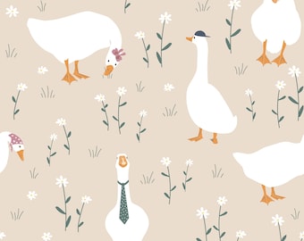 Cute Seamless Pattern With Goose and Doodle Flowers. JPG, PNG, and EPS ...