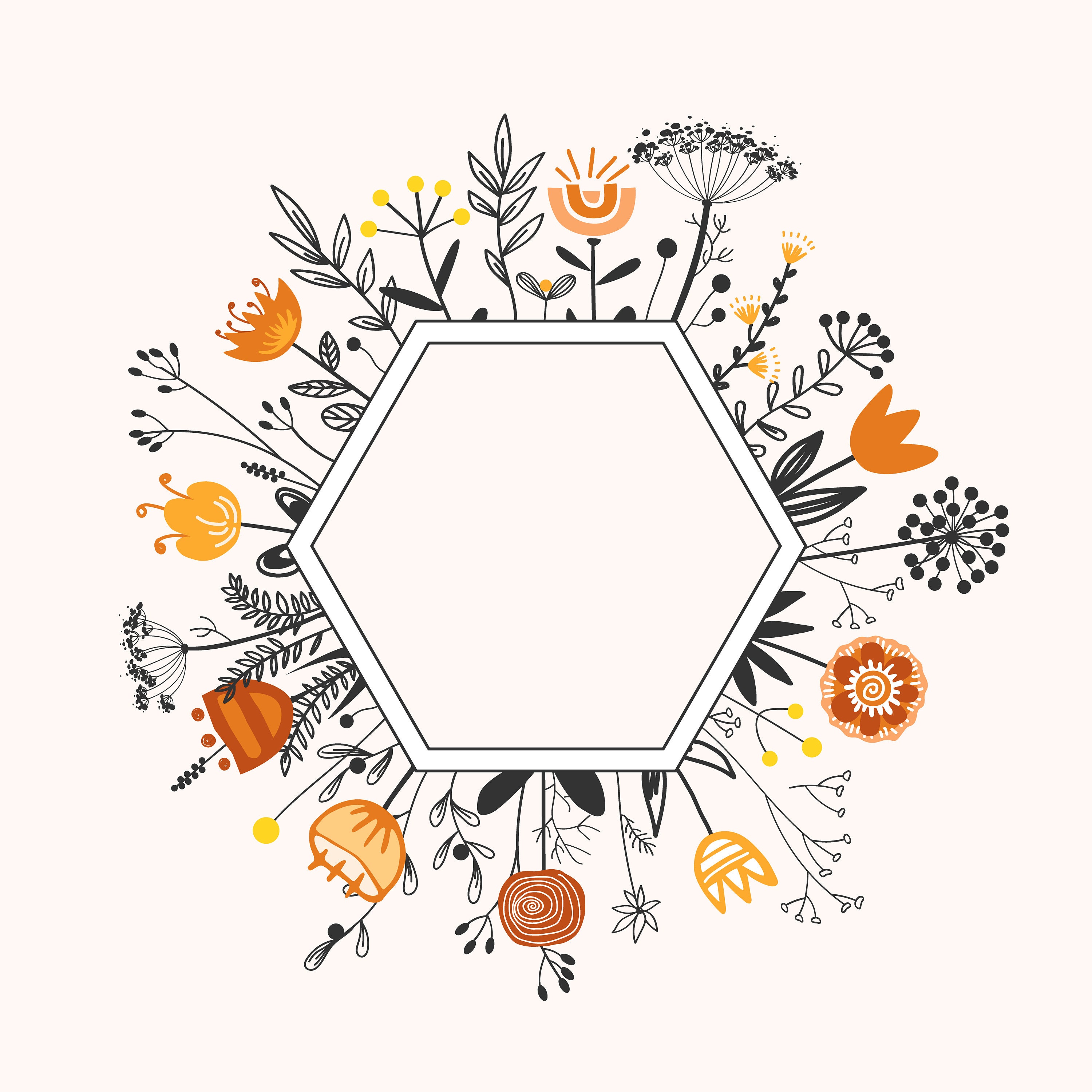 Hexagon Frame With Cute Honey Flowers in Scandinavian Style. Beekeeping ...