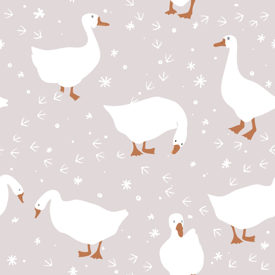 Goose and Their Feet Tracks on the Snow Cute Seamless Pattern. EPS Ans ...
