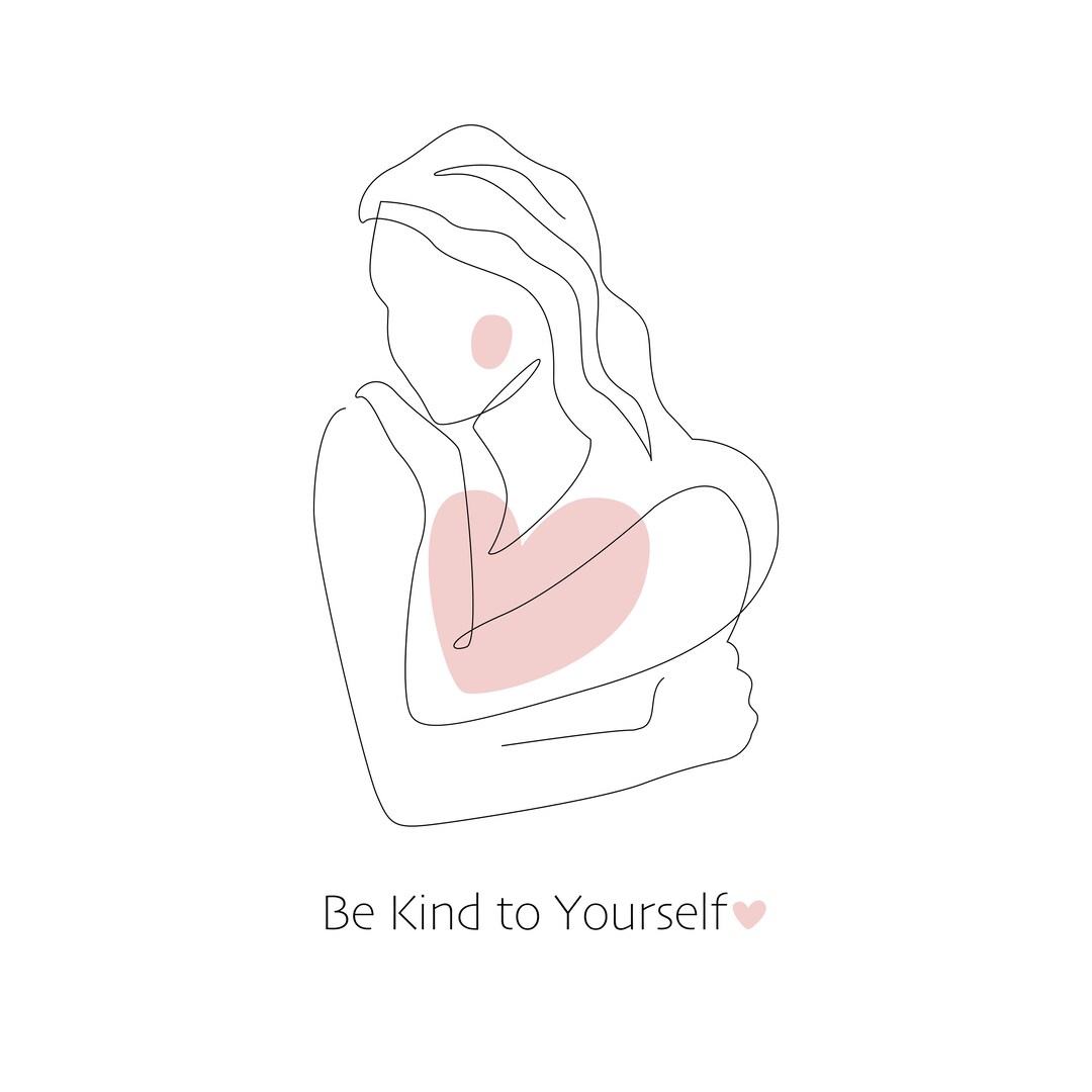 Self Care, Love Your Body Concept Poster. Cute Girl Hugging Herself ...