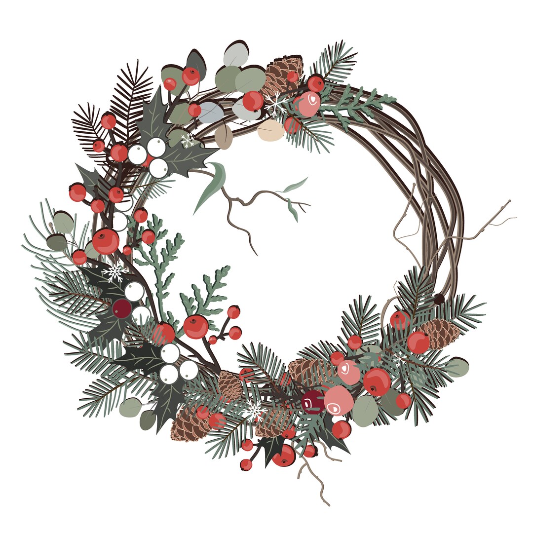 Christmas Wreath. Xmas Decoration. Digital Illustration, Instant ...