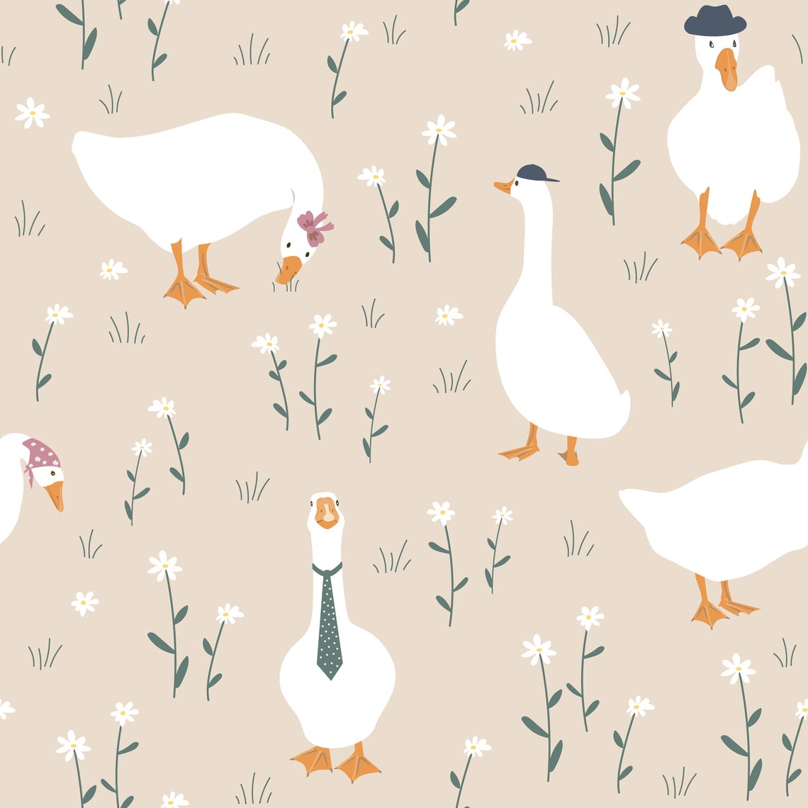 Cute Dressed Geese Seamless Pattern. JPG, PNG, and EPS Digital File - Etsy