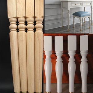 1pc Original Solid Wood Table Legs, Desk Legs With Brass Cap Sleeve ...