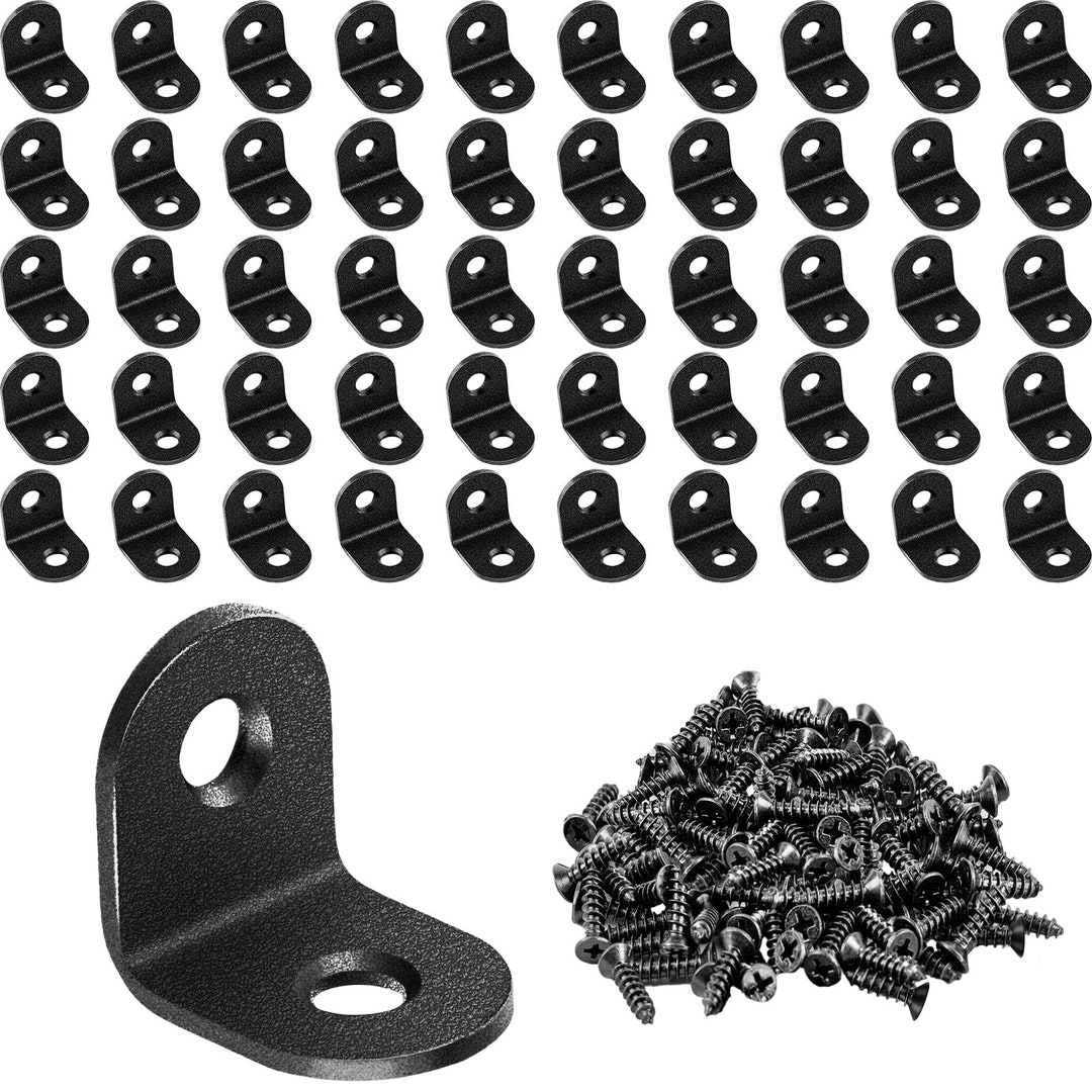 50 Piece Metal L Bracket Angle Bracket Set Black Stainless Steel 90 ...