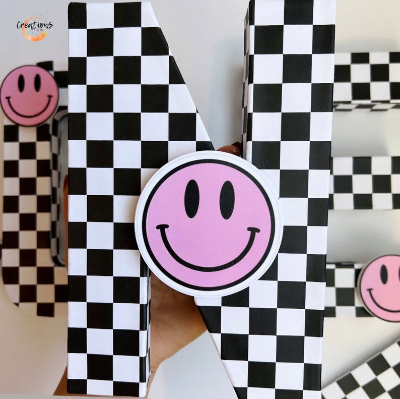 Happy Babe Party, Checkered 1st Birthday Centerpiece, Pink Smiley Face ...