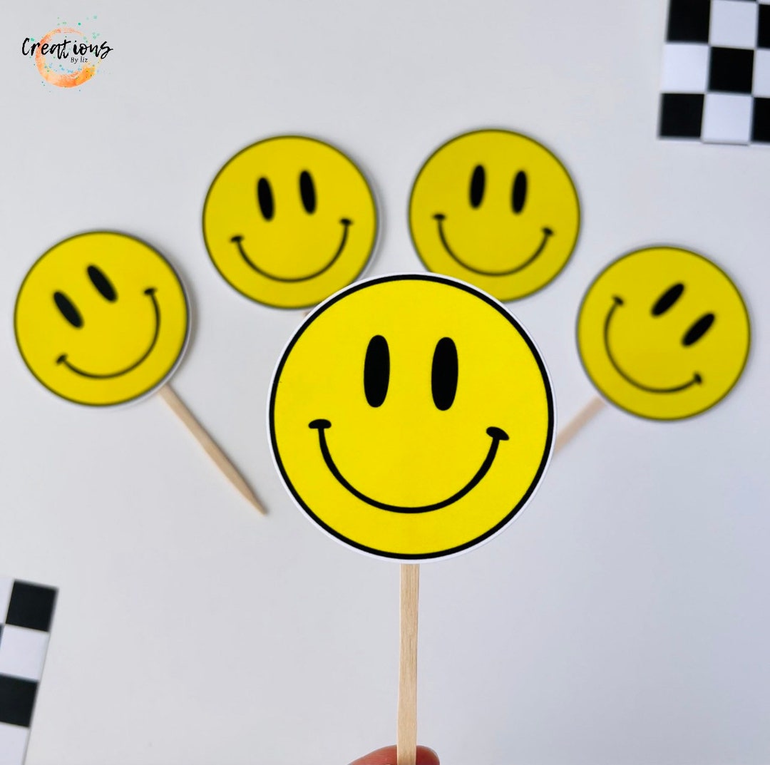 One Happy Dude Birthday, Smiley Face Cupcake Topper, One Happy Dude ...