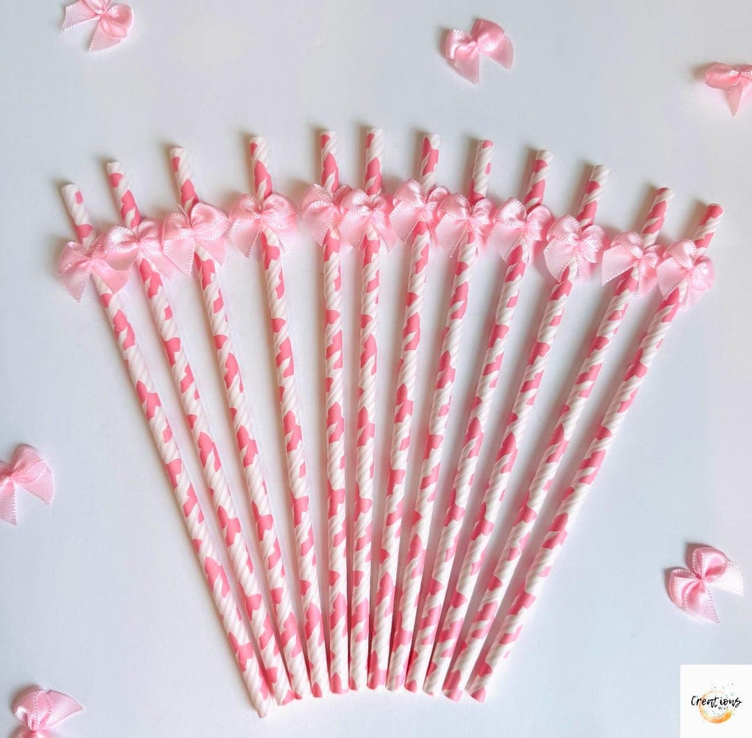 Pink Bow Paper Straws, Coquette Party Decor - Etsy