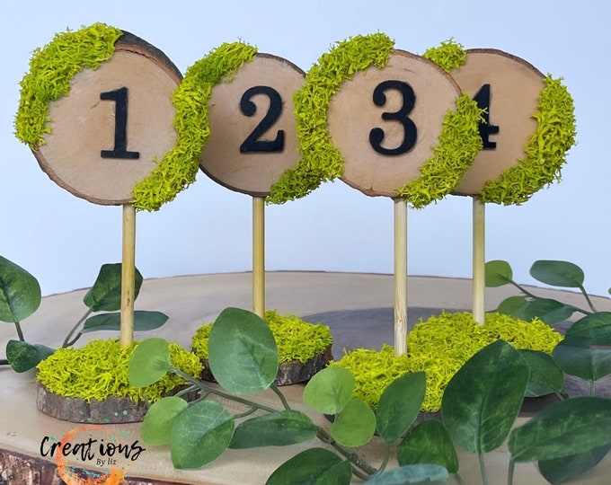 12" Moss Table Numbers - Table Numbers - Weddings - Events - Nurseries ...
