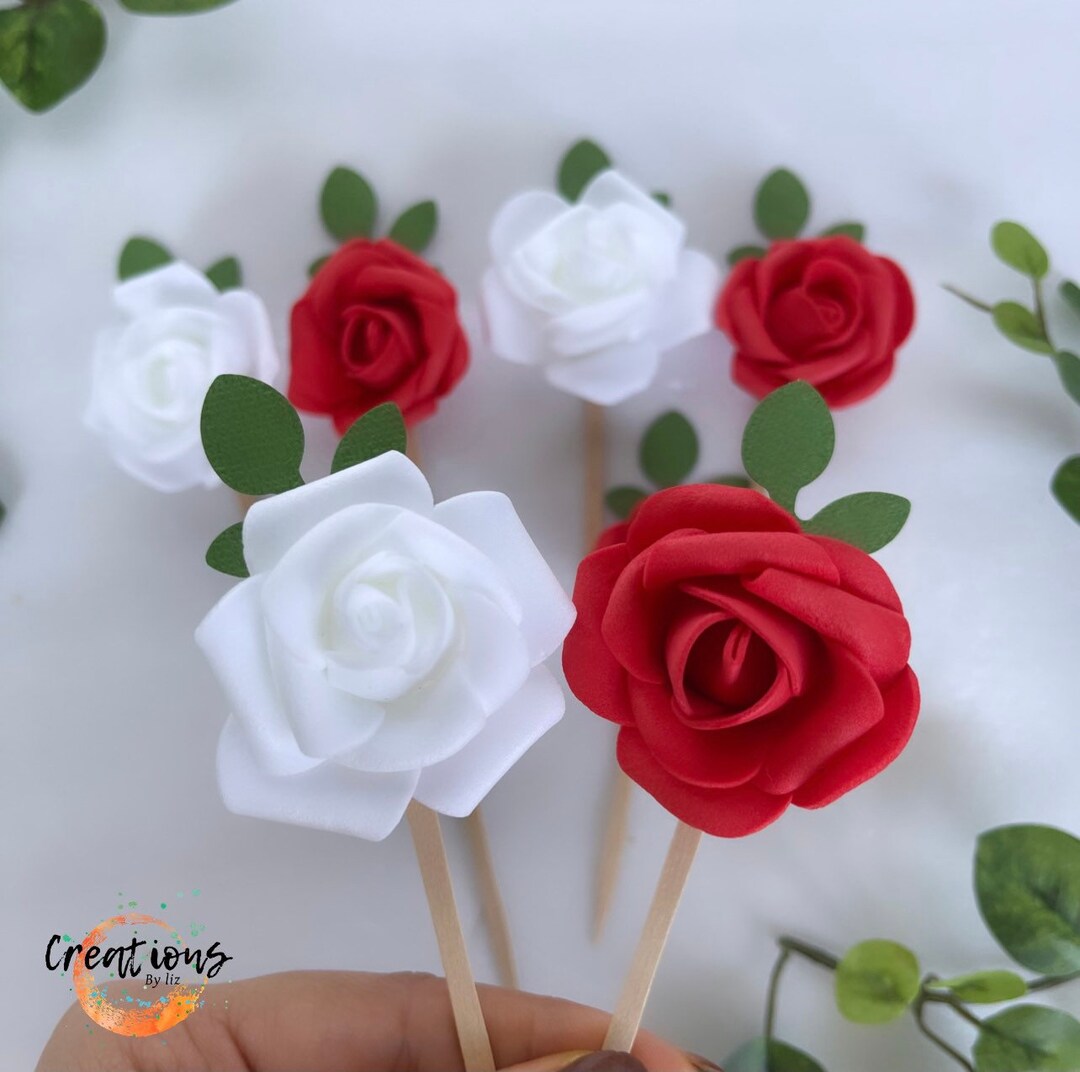 Rose Cupcake Topper, Floral Cupcake Topper, Princess Party Decor, Belle ...