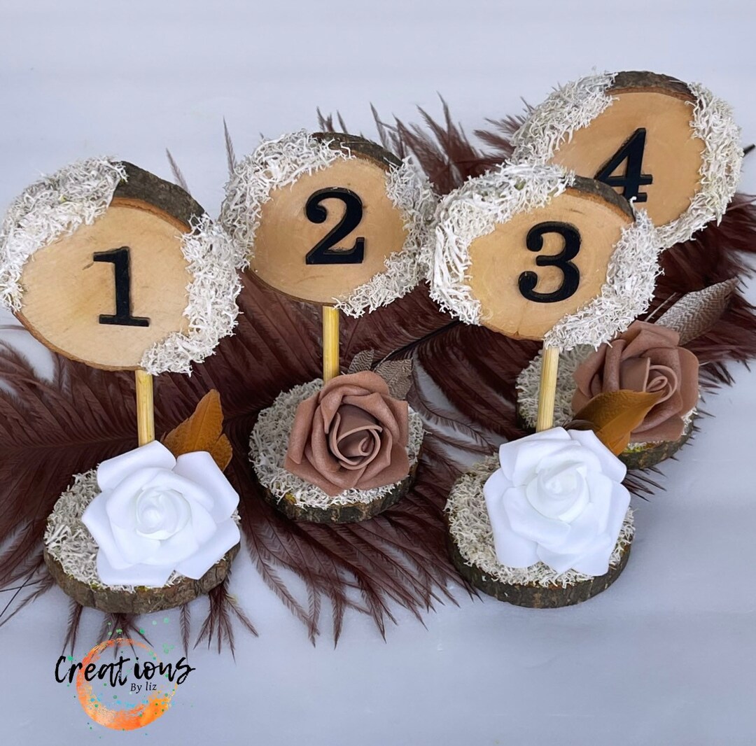 Boho Floral Table Numbers: Wood Slice Party Decor - Etsy