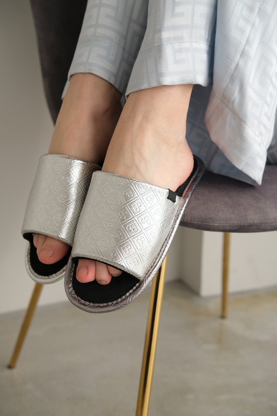 Silver Soft Slippers, Padded House Slip-ons for Women, High-quality ...