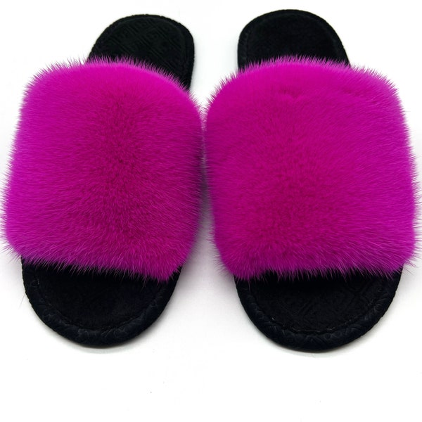 Mink Fur Slides - Etsy